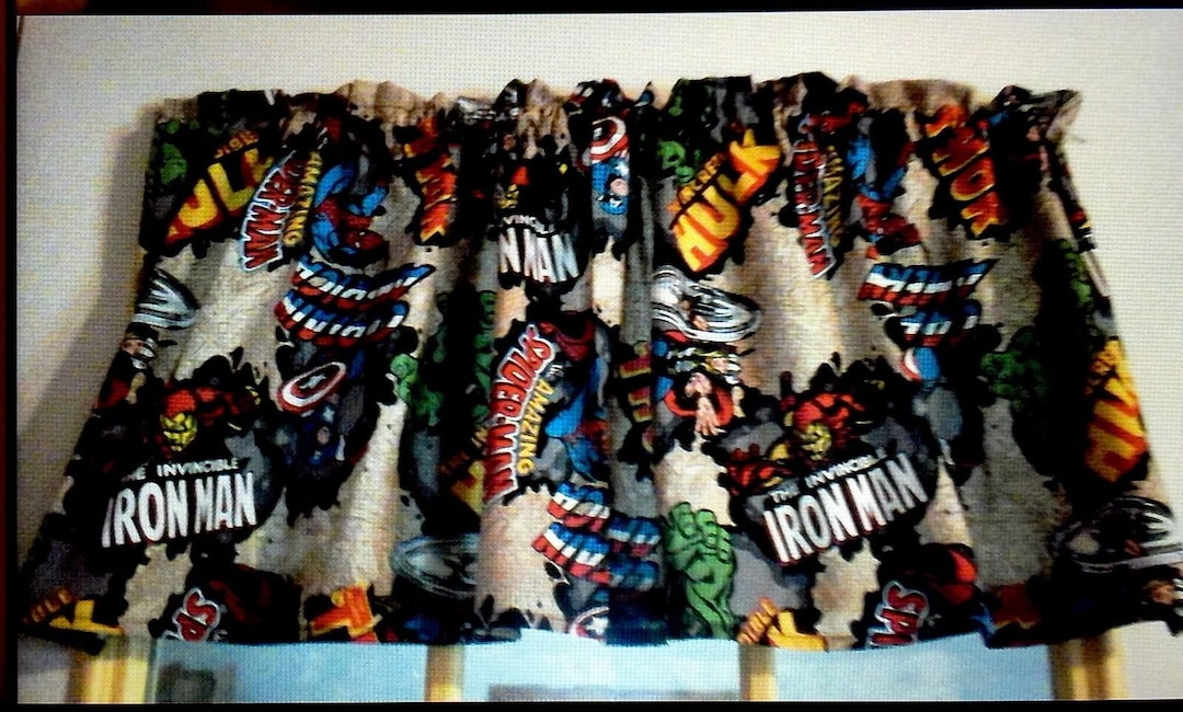 Superhero Window Curtain Valance Hulk Spiderman Ironman Custom Made ...