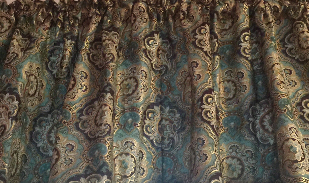 Paisley Brown Teal Gold Window Curtain Valance 100% Cotton Fabric 42"w ...