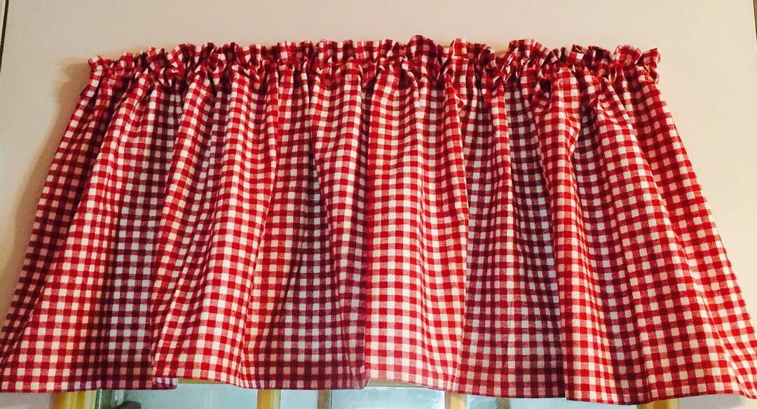 Handmade Red Gingham Kitchen Valance: Farmhouse Cotton Cottage Decor ...