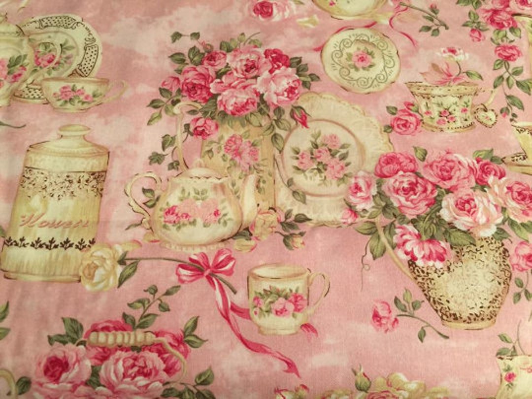 Set of 2 Panelswith Teacups Shabby Chic Set of 2 Panels & Ties 43wide X ...