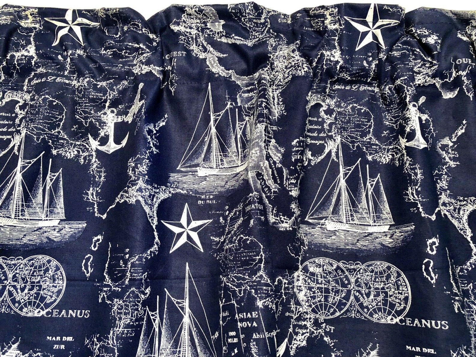 Navy Window Curtain Valance Map Nautical 43w X - Etsy