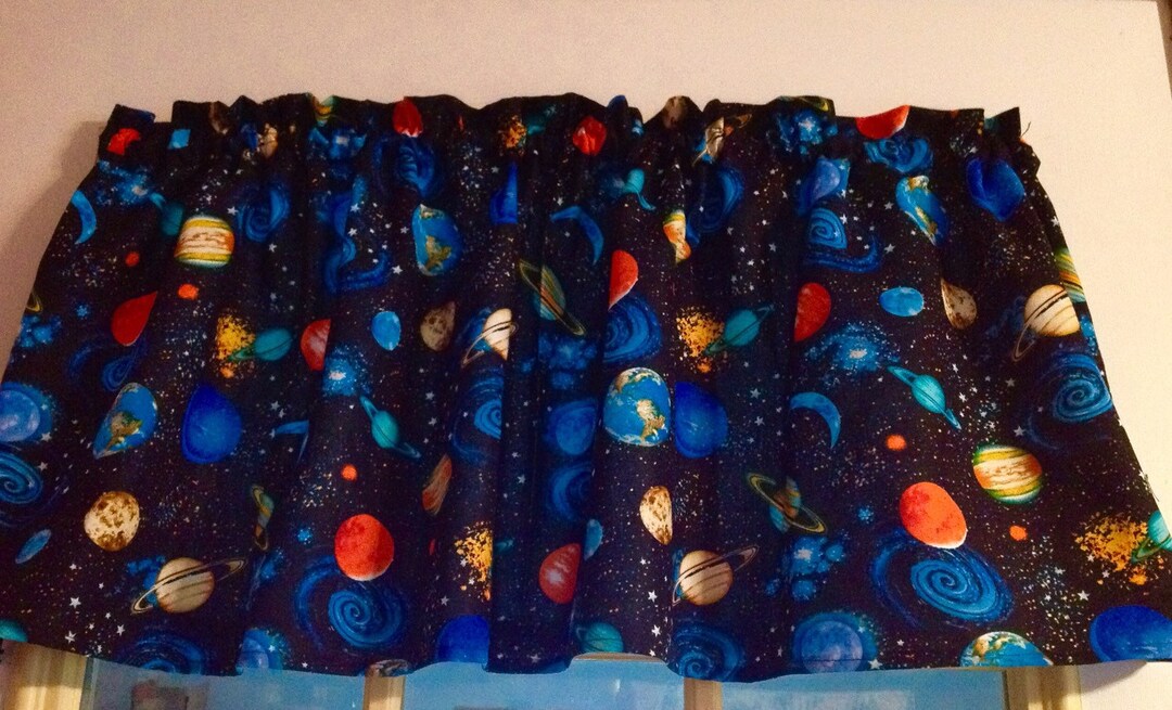 OUTER SPACE, PLANETS, Window Curtain Valance, 43 W X 14/15l, One Fits a ...