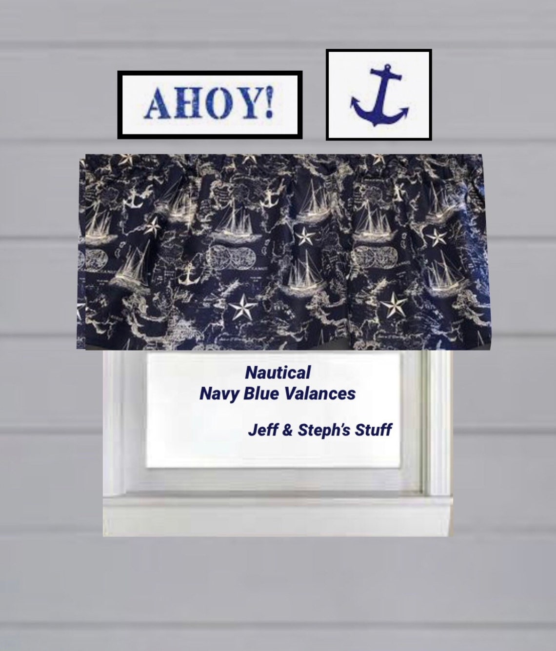 Navy Window Curtain Valance Map Nautical 43w X - Etsy