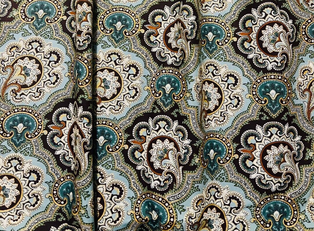 Paisley Curtain Panels Brown Teal Gold Curtain Tiers Curtains With ...