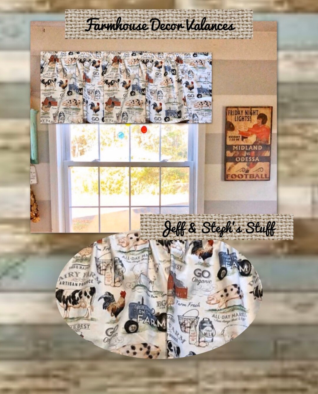 Farmhouse Style Dairy Farm Barn, Cow, Rooster, Sheep, 42w 15l Window ...