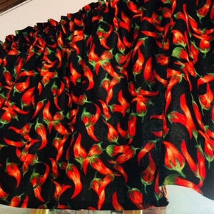 Red Black Window, Curtain Valance, Hot, Chili Peppers, Cotton, Fabric ...