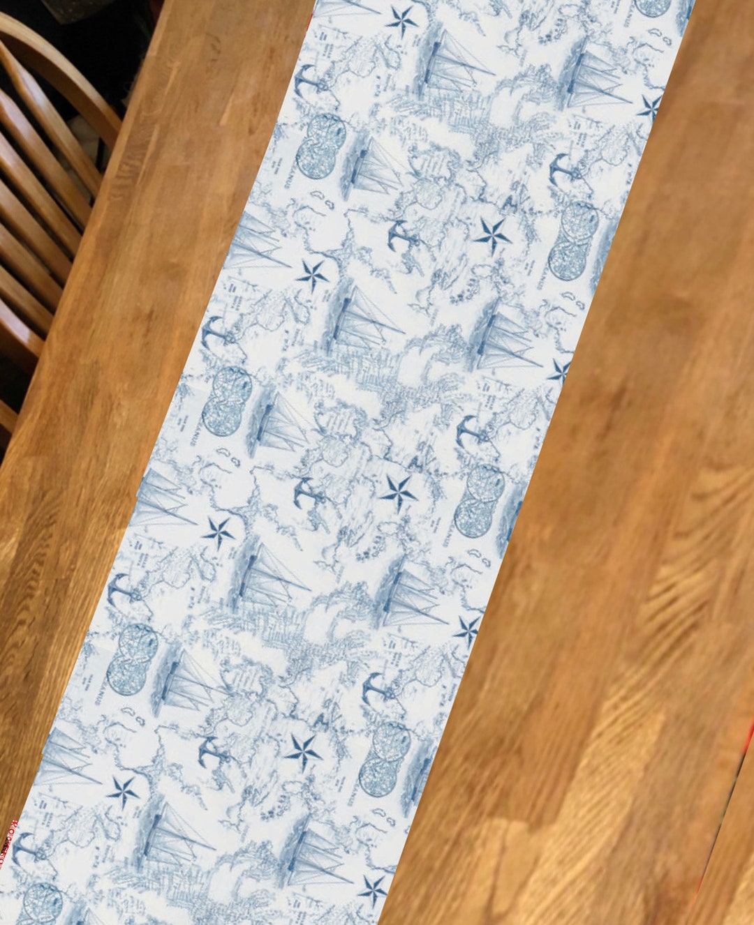 Nautical Map White Navy Blue Unlined Table Runner, Fabric, Table Runner ...