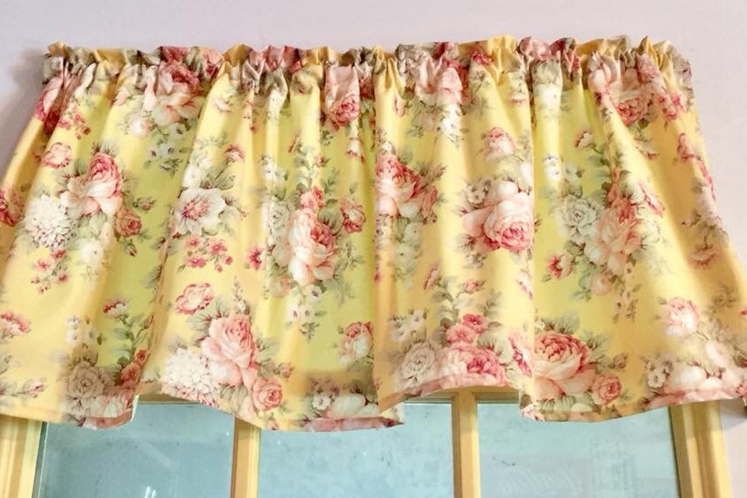 Yellow Pink Cottage Roses Valance Farmhouse Style Shabby Theme Floral ...