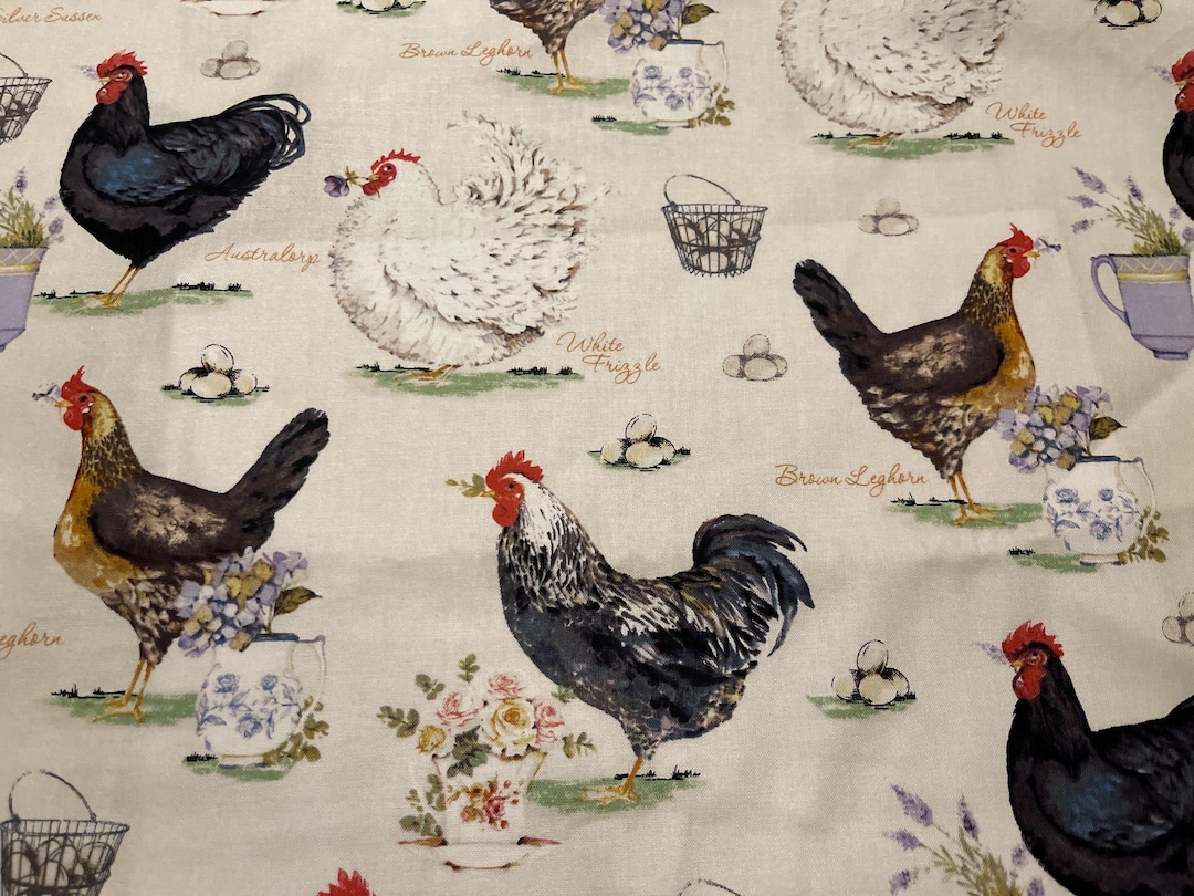 Rooster Valance: Farmhouse Chicken & Eggs Print, Country Decor (42"w 14 ...