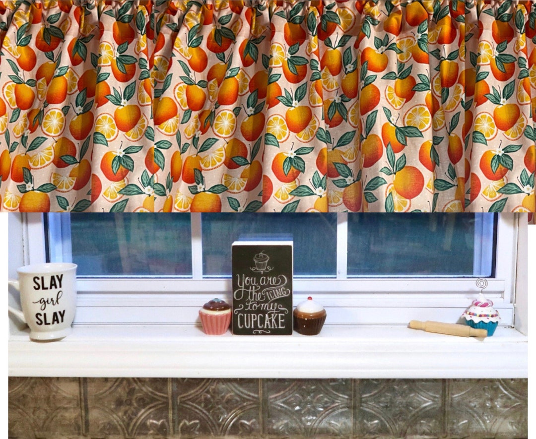 Kitchen Fruit Valance Oranges Curtain Topper 40”W X 14L Ship Sooner ...