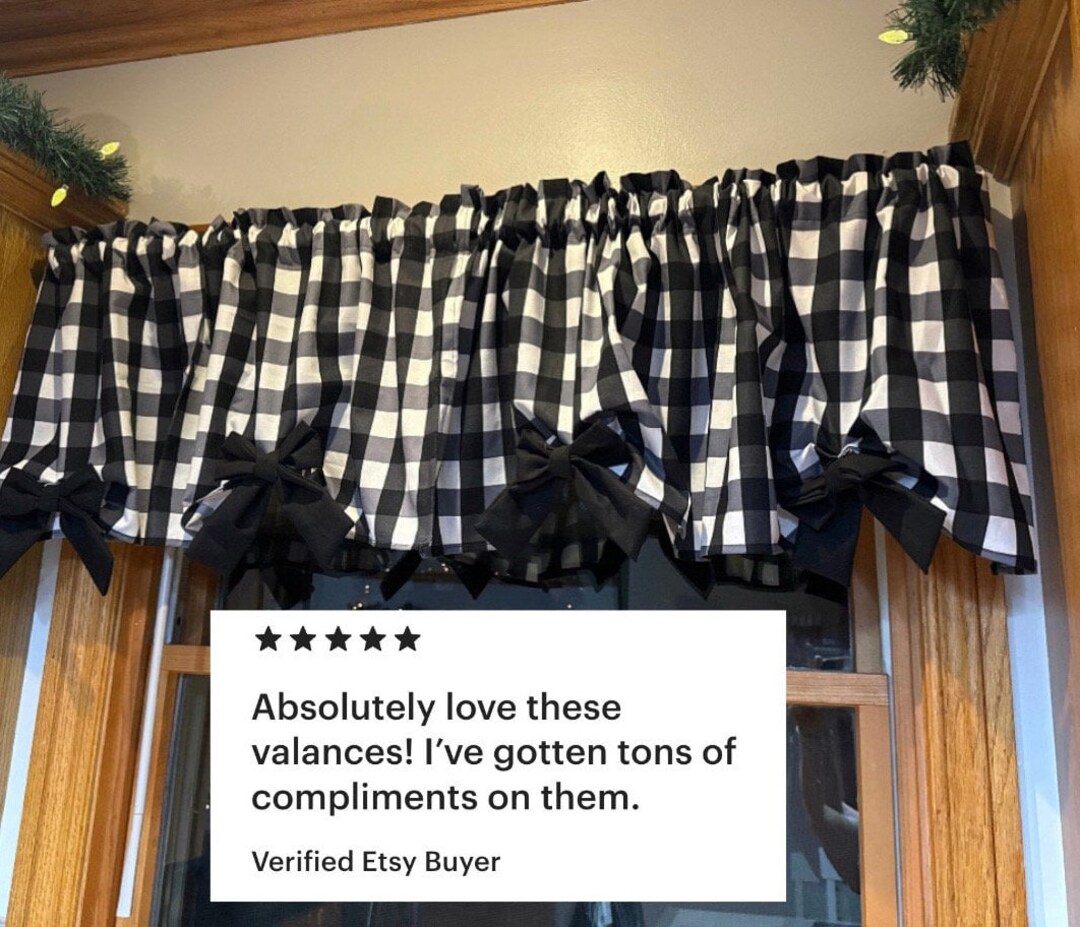 Black and White Buffalo Plaid Valance 1 Black Checks With Removable ...