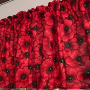 Red Poppy Floral Set of 2 Panels & Ties 43"wide X 24"l or 36"l or 45 ...