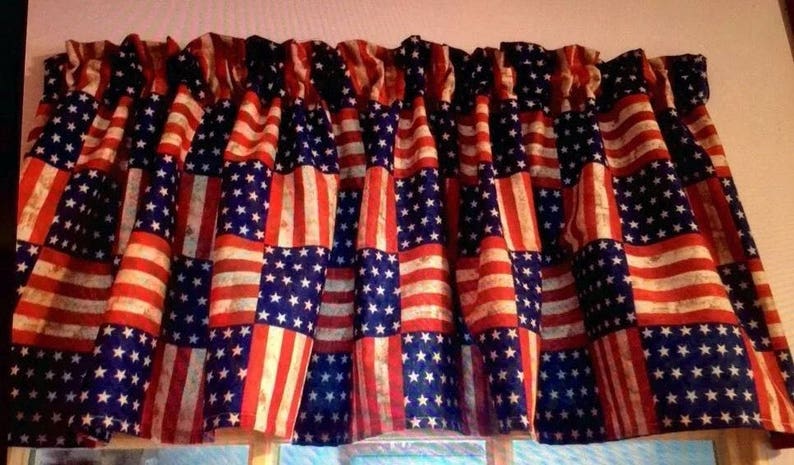 American Flag Valance: Handmade Cotton Americana Window Decor (40”wx14 ...