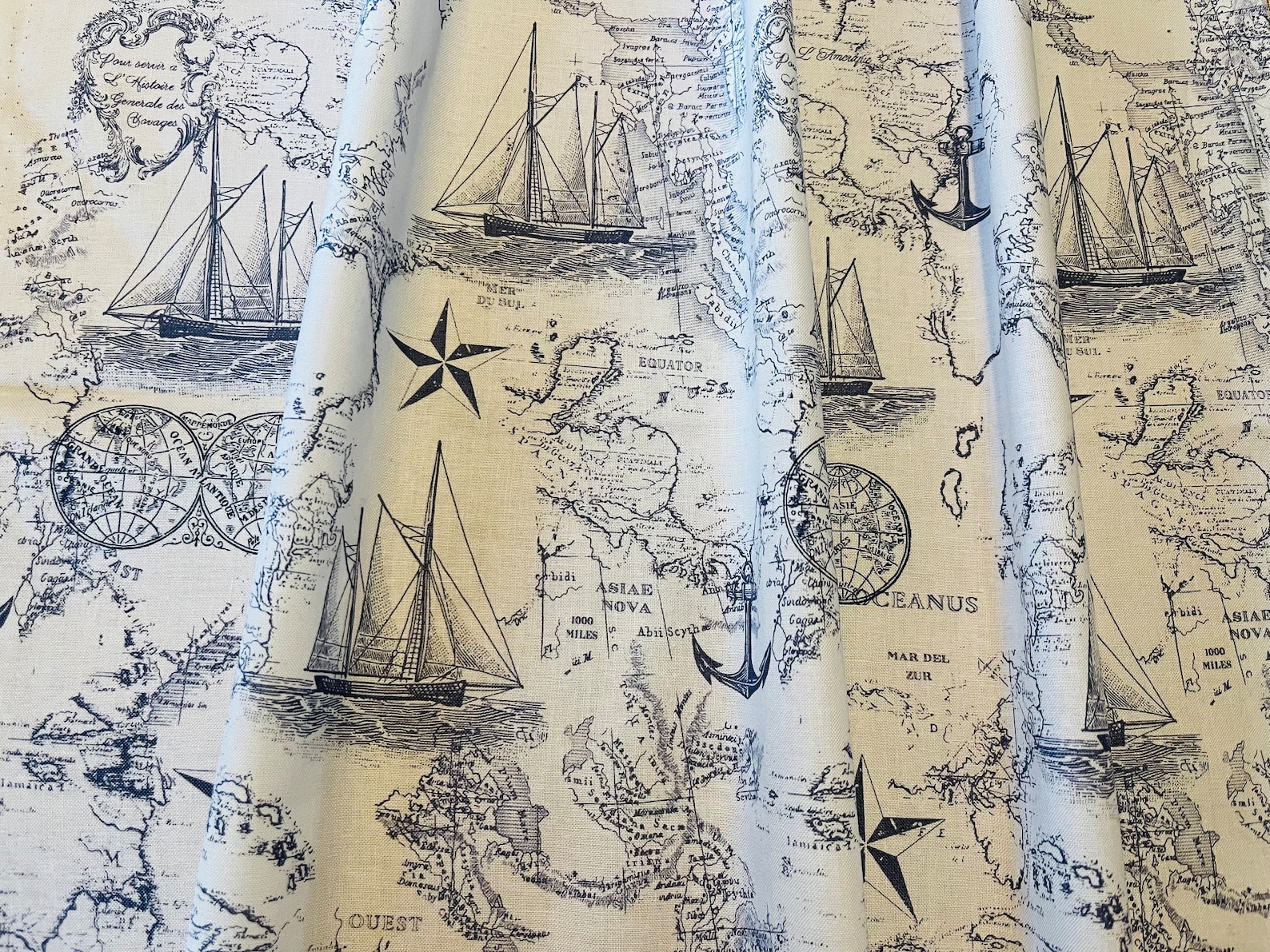 Nautical Map Valance: Ship Anchor Theme, White & Navy Blue Cotton - Etsy