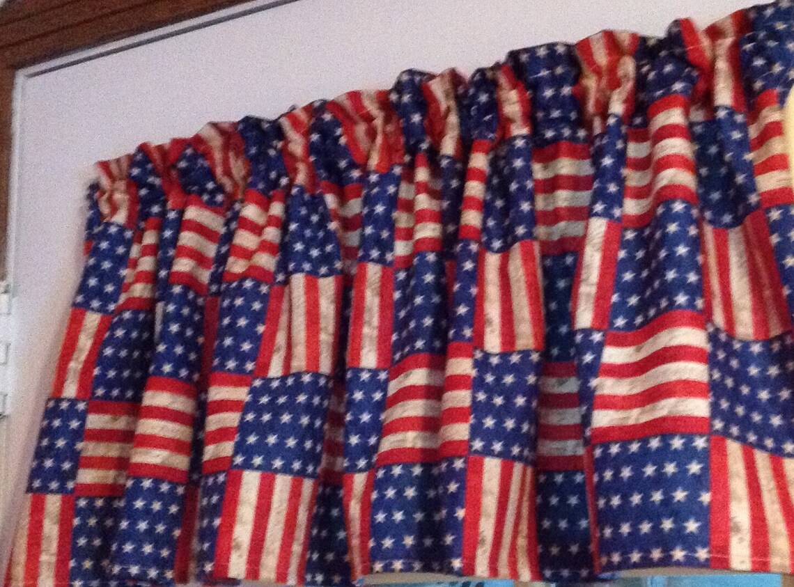 American Flag Valance: Handmade Cotton Americana Window Decor (40”wx14 ...