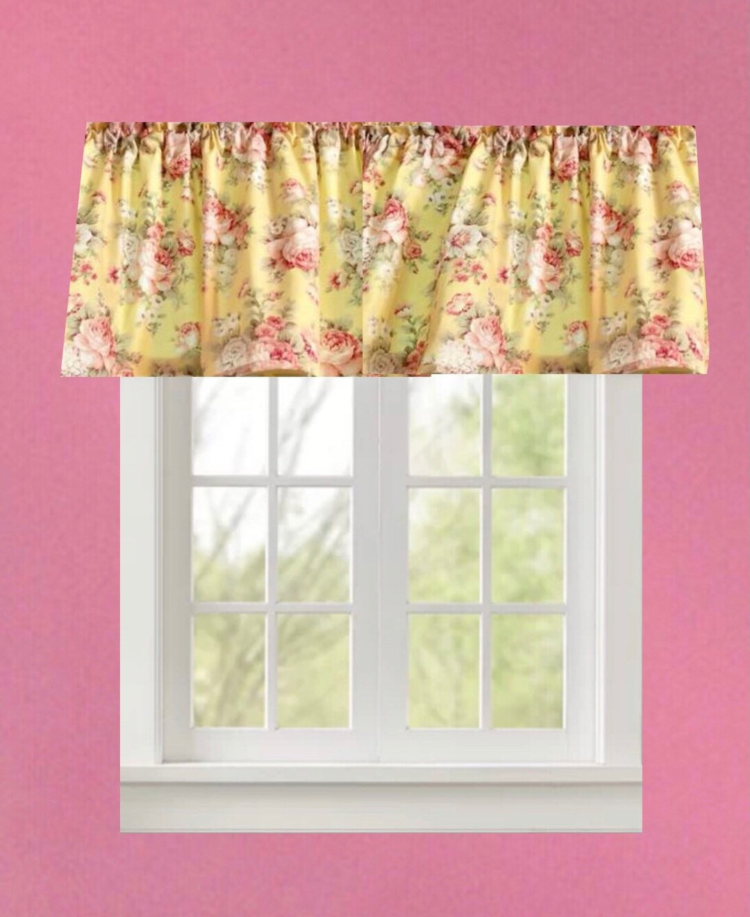 Cottage Rose Valance Yellow Shabby Chic Window Curtain - Etsy