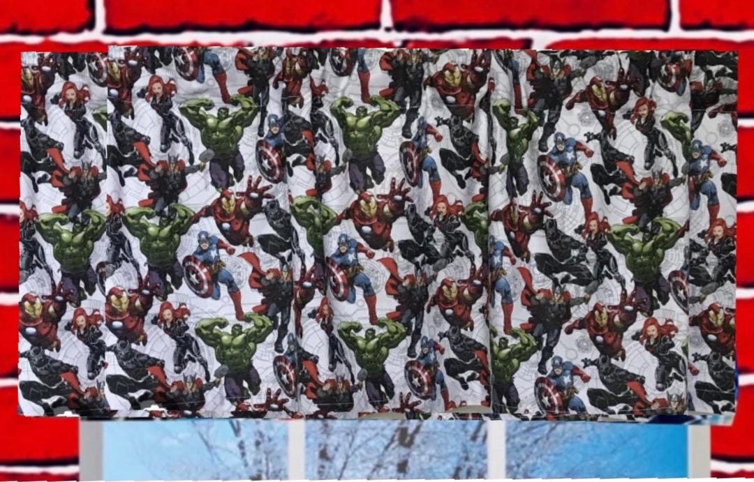 Valance of Heros Boys Room Valance Kids Curtain Valance Toy Figures ...