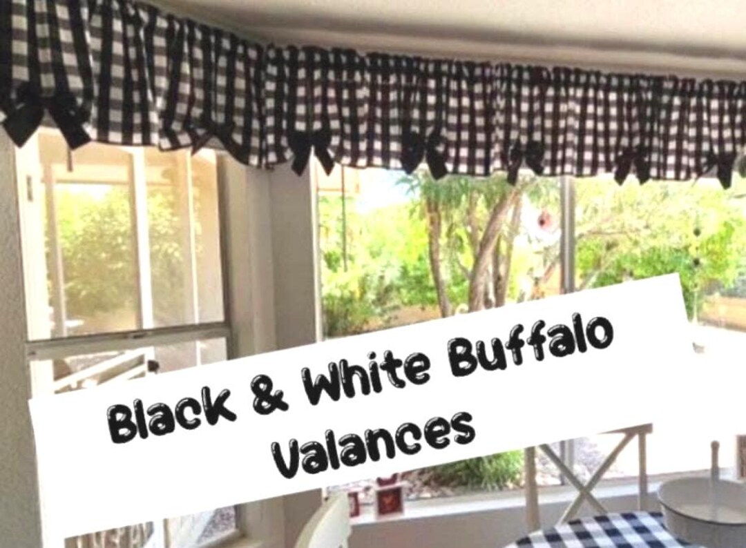 Black White Buffalo Plaid Valance 1 Checks Removable Bows Valance 43W X ...