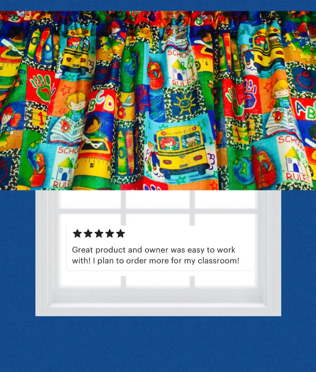 Classroom Valance Teacher Gift Idea Red Blue Green Yellow School Bus ...