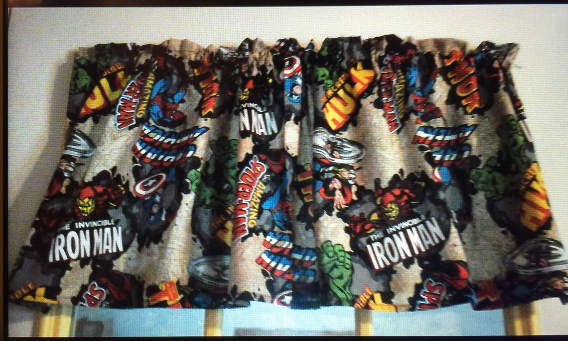 Superhero Window Curtain Valance Hulk Spiderman Ironman Custom | Etsy