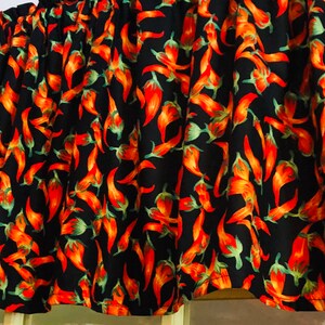 Red Black Window, Curtain Valance, Hot, Chili Peppers, Cotton, Fabric ...