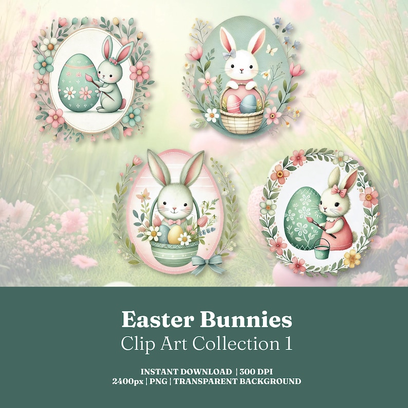 Easter Bunnies Clip Art Collection 1 - Etsy