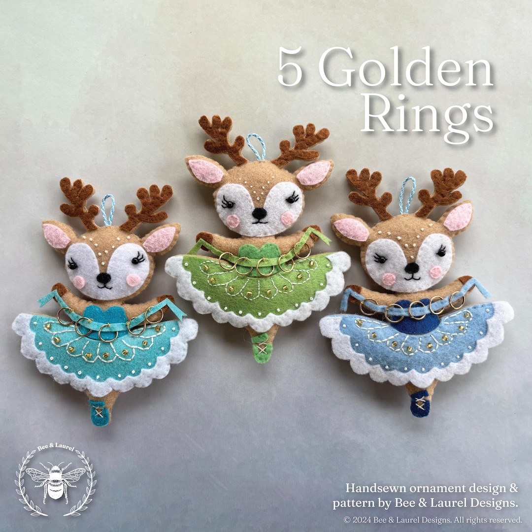 12 Days of Christmas Felt Ornament Designs: 5 Golden Rings - Etsy