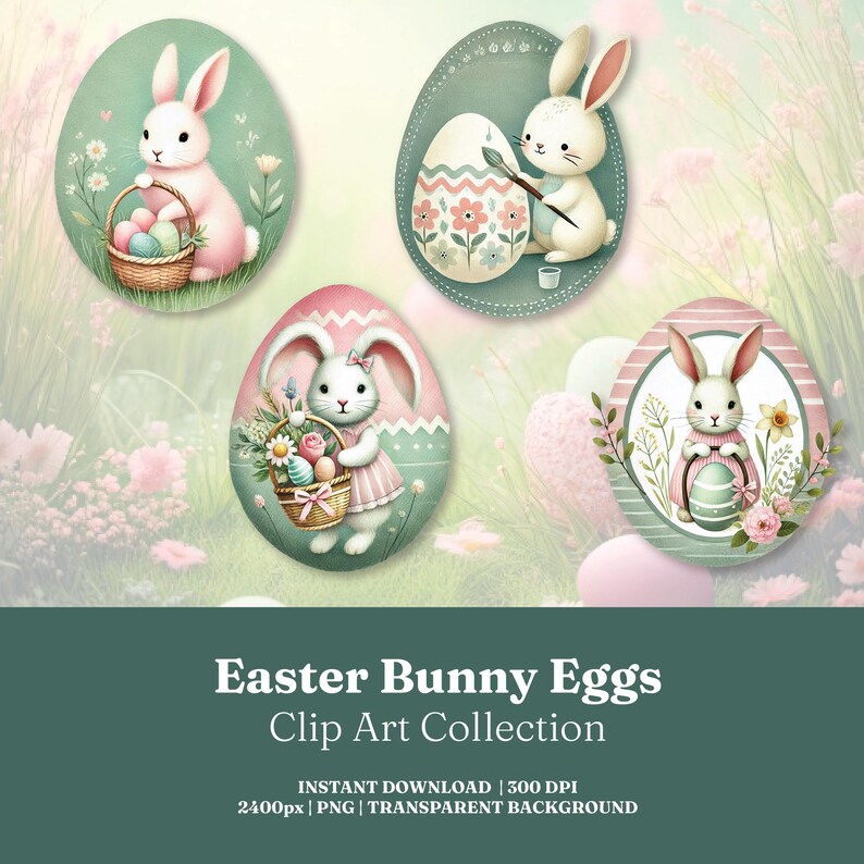 Easter Bunny Eggs Clip Art Collection - Etsy
