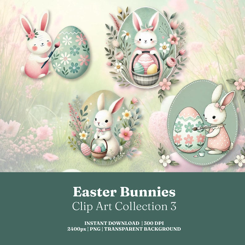 Easter Bunnies Clip Art Collection 3 - Etsy