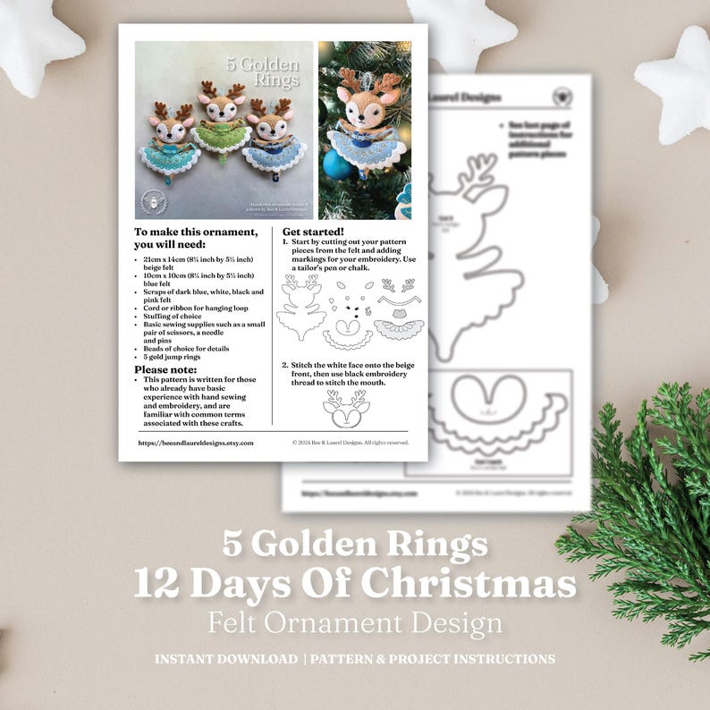 12 Days of Christmas Felt Ornament Designs: 5 Golden Rings - Etsy