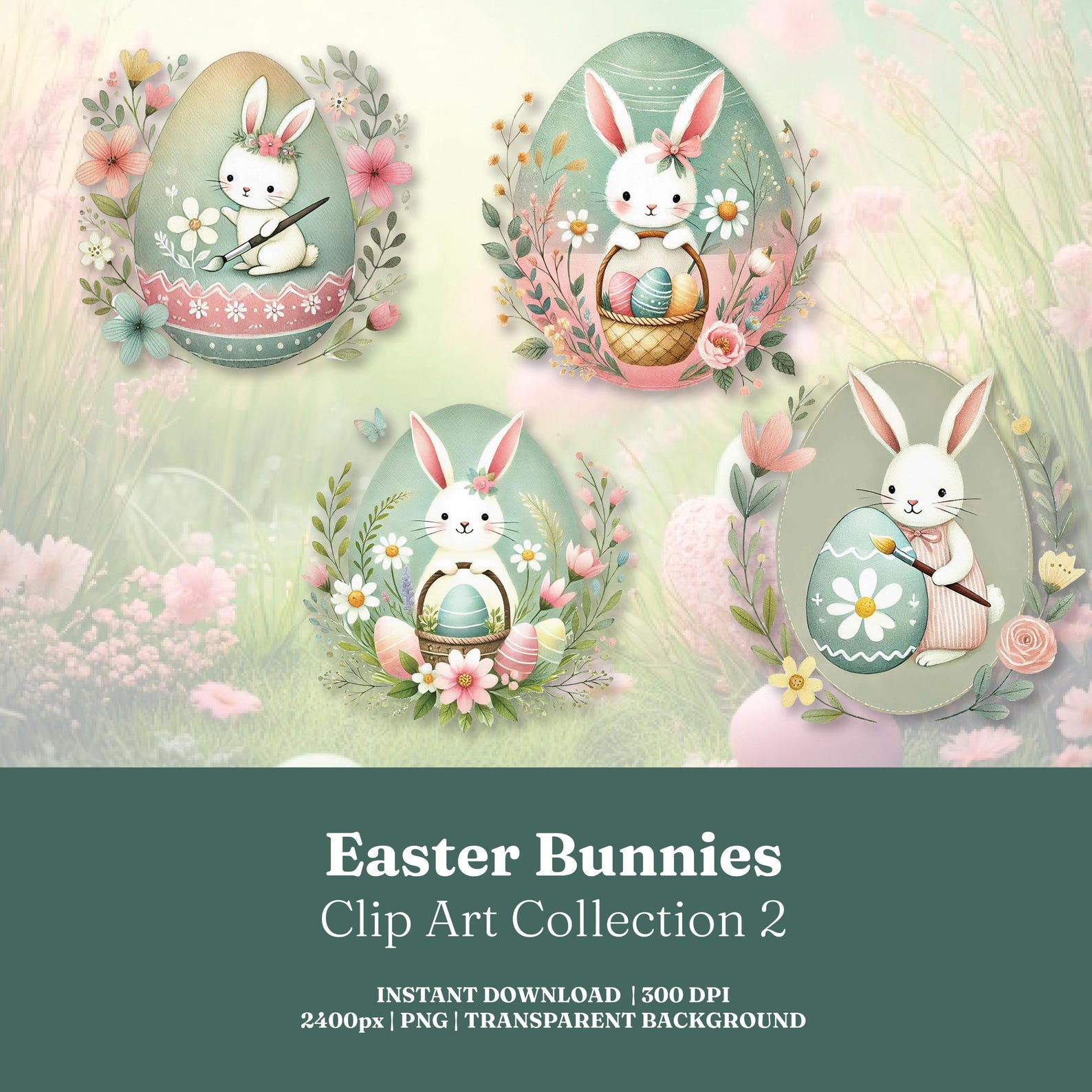 Easter Bunnies Clip Art Collection 2 - Etsy