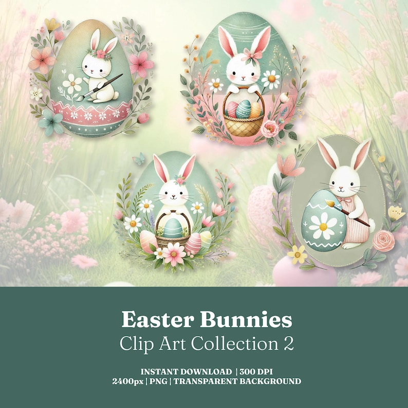 Easter Bunnies Clip Art Collection 2 - Etsy