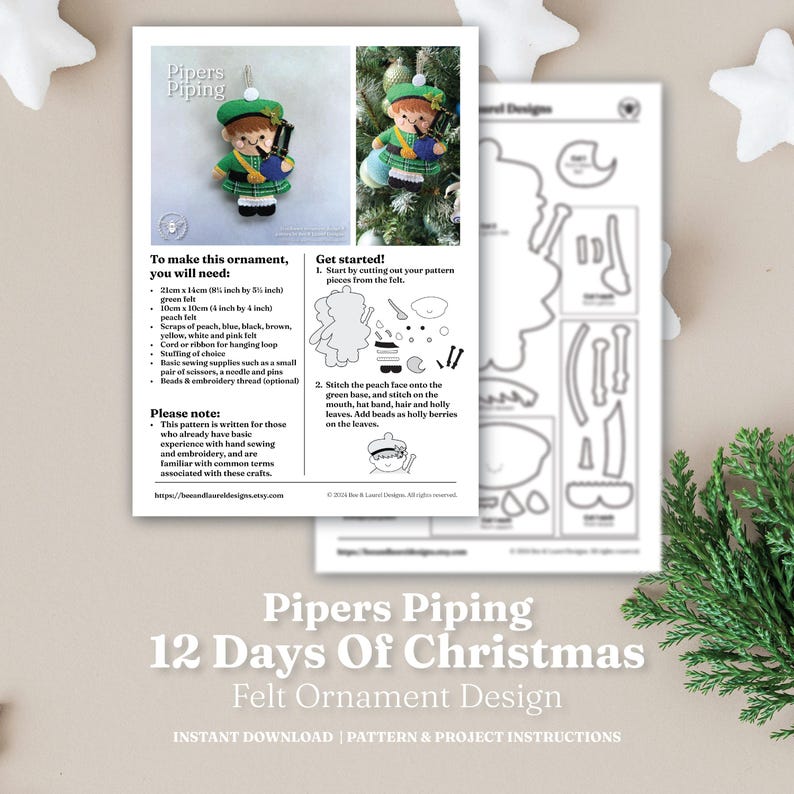 12 Days of Christmas Felt Ornament Designs: Pipers Piping - Etsy