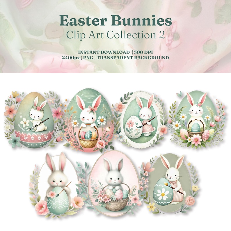 Easter Bunnies Clip Art Collection 2 - Etsy
