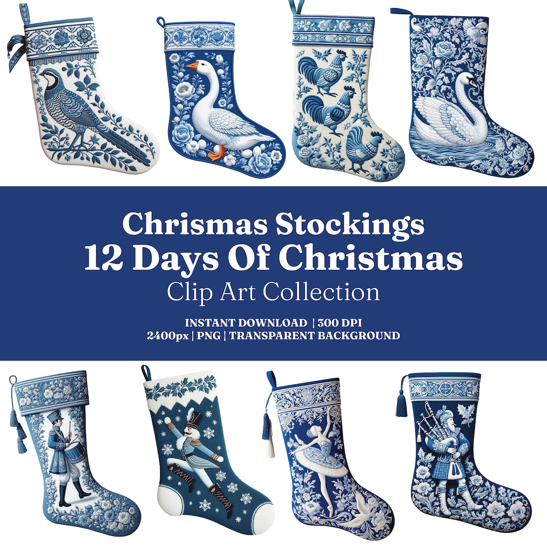 Christmas Stockings 12 Days of Christmas Clip Art Collection - Etsy