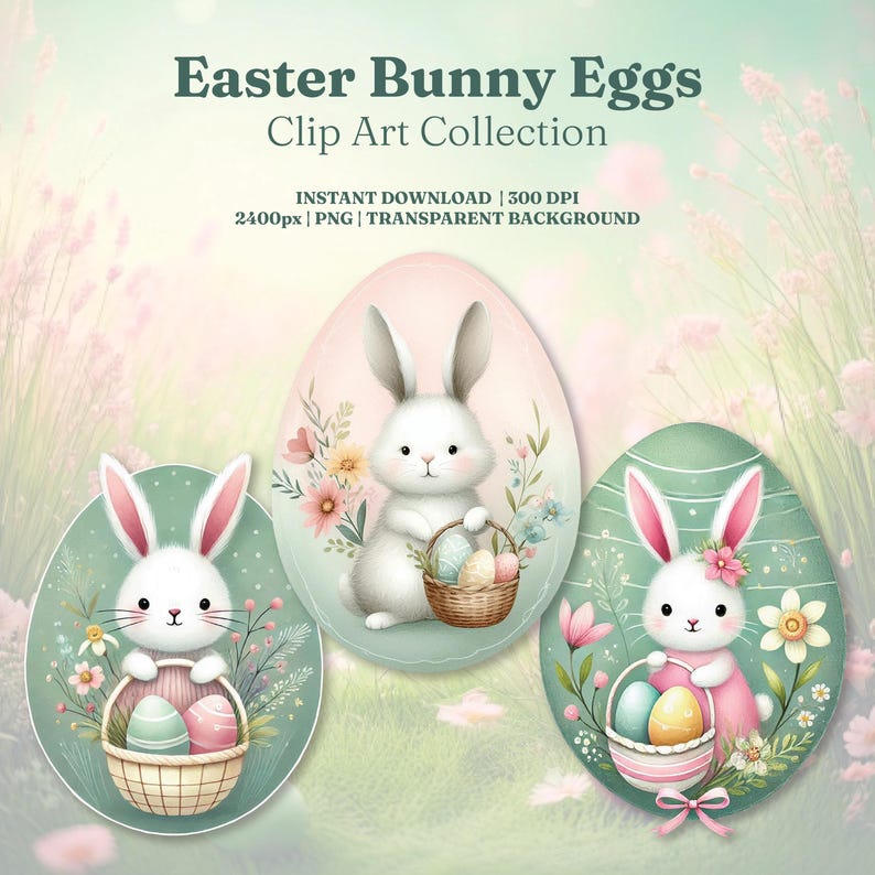 Easter Bunny Eggs Clip Art Collection - Etsy