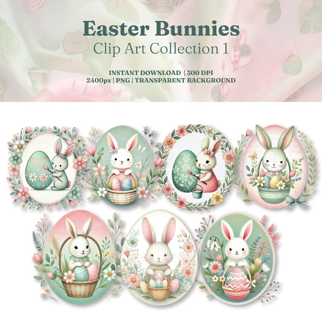 Easter Bunnies Clip Art Collection 1 - Etsy