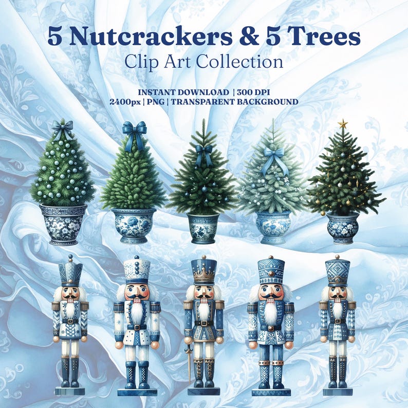 5 Nutcrackers & 5 Trees Clip Art Collection - Etsy