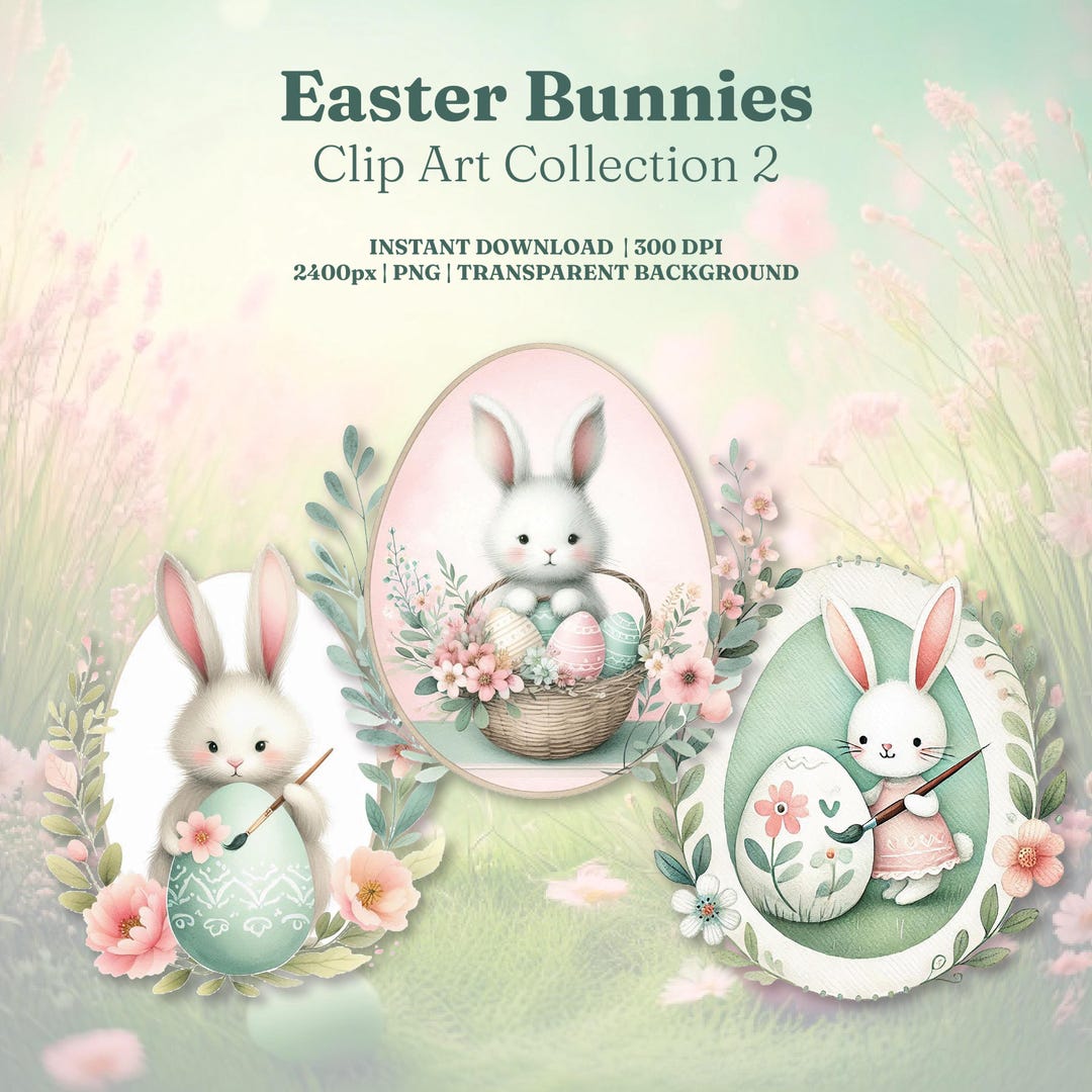 Easter Bunnies Clip Art Collection 2 - Etsy