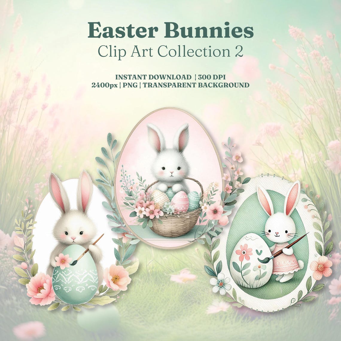 Easter Bunnies Clip Art Collection 2 - Etsy