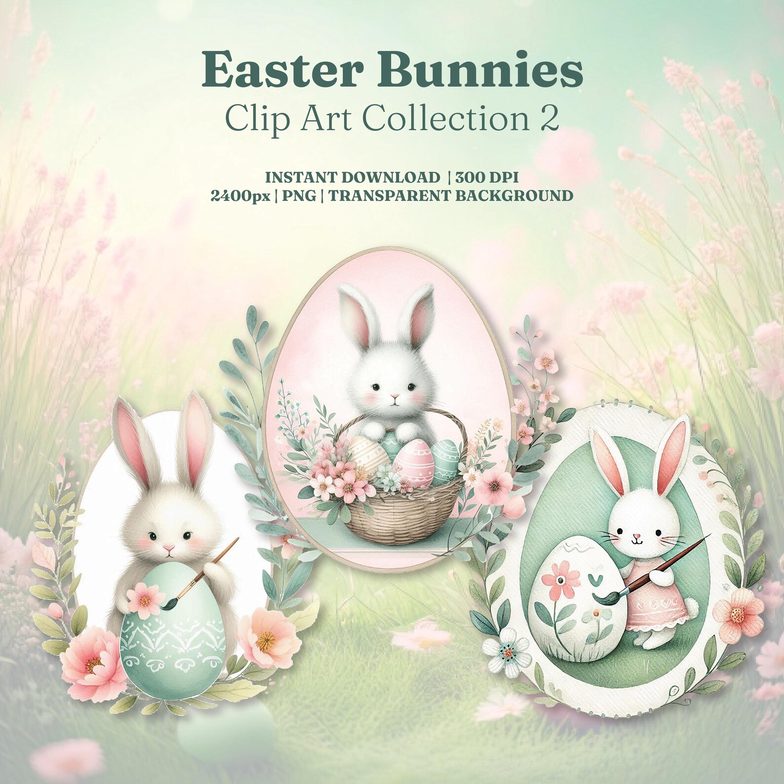Easter Bunnies Clip Art Collection 2 - Etsy