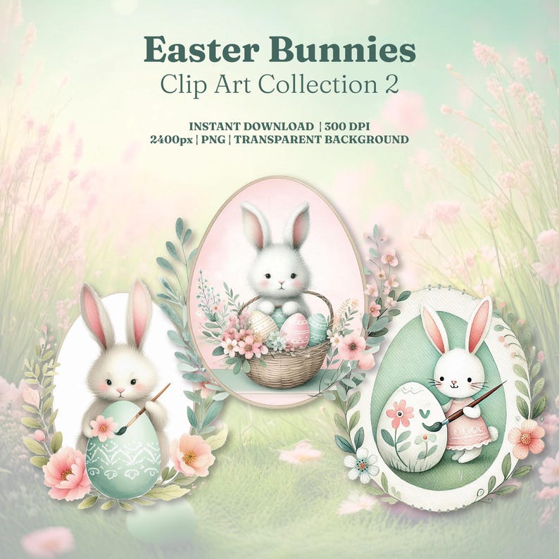 Easter Bunnies Clip Art Collection 2 - Etsy