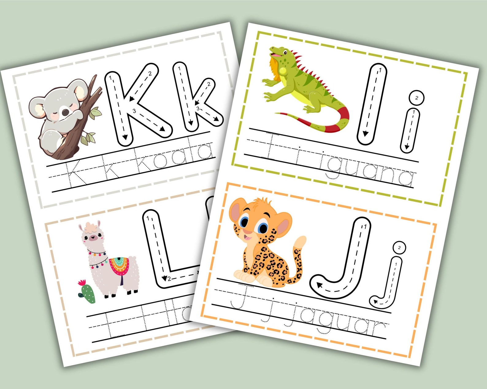 ABC Alphabet Tracing Cards, 26 Letters, Animal Themed, Preschool ...