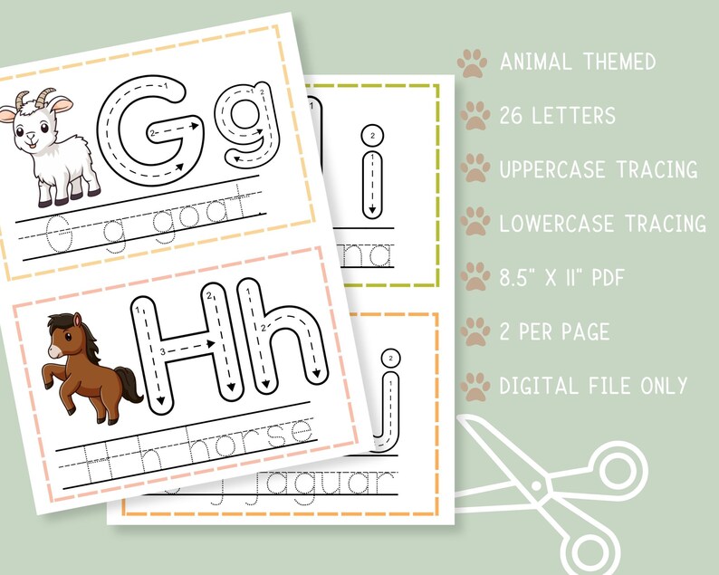 ABC Alphabet Tracing Cards, 26 Letters, Animal Themed, Preschool ...