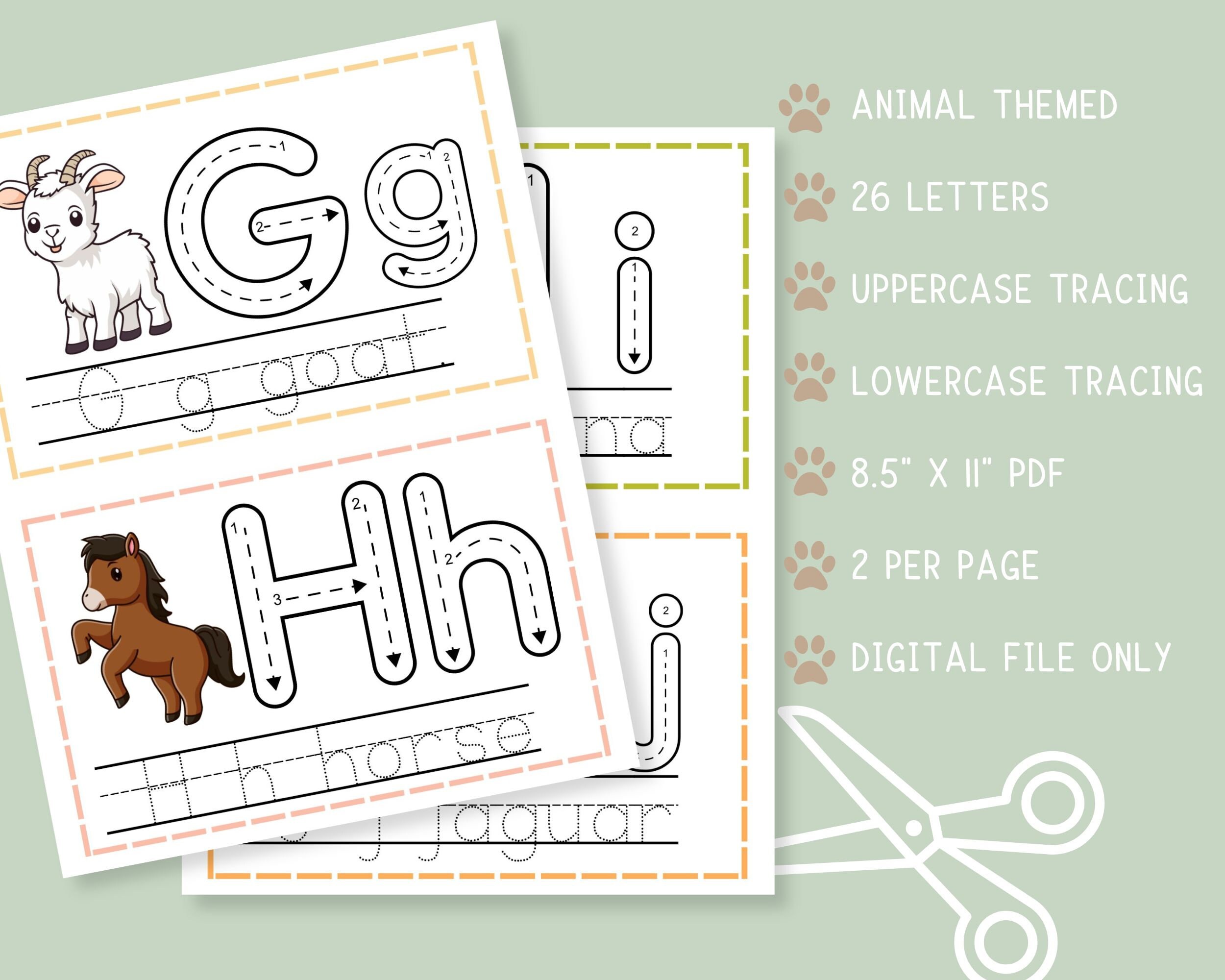 ABC Alphabet Tracing Cards, 26 Letters, Animal Themed, Preschool ...