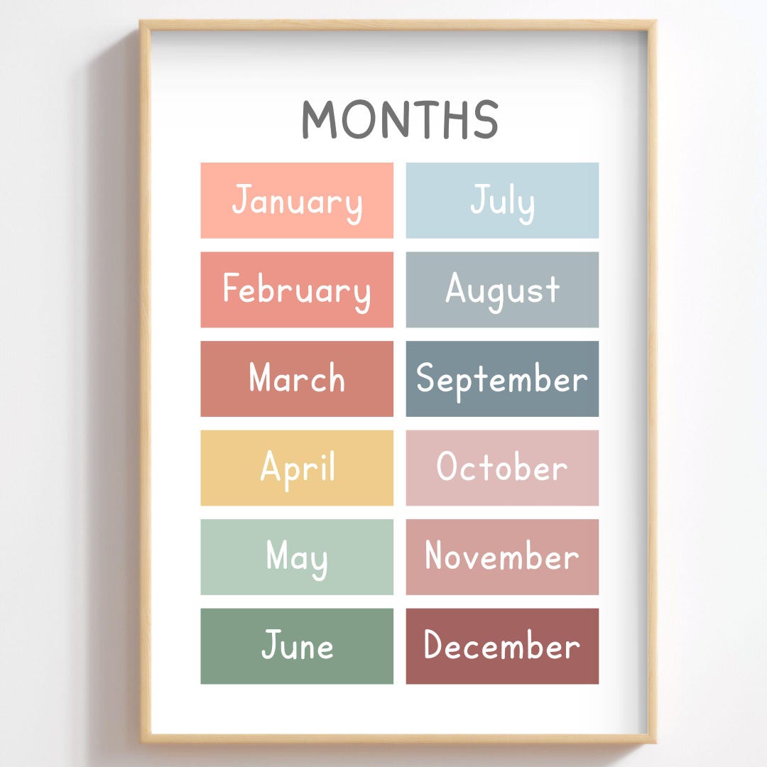 Months of the Year Poster, Learning the Months, Montessori Boho ...