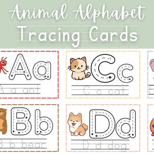 ABC Alphabet Tracing Cards, 26 Letters, Animal Themed, Preschool ...