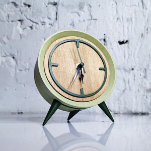 Retro Wood and Concrete Table Clock Minimalist Design, Green Accent ...