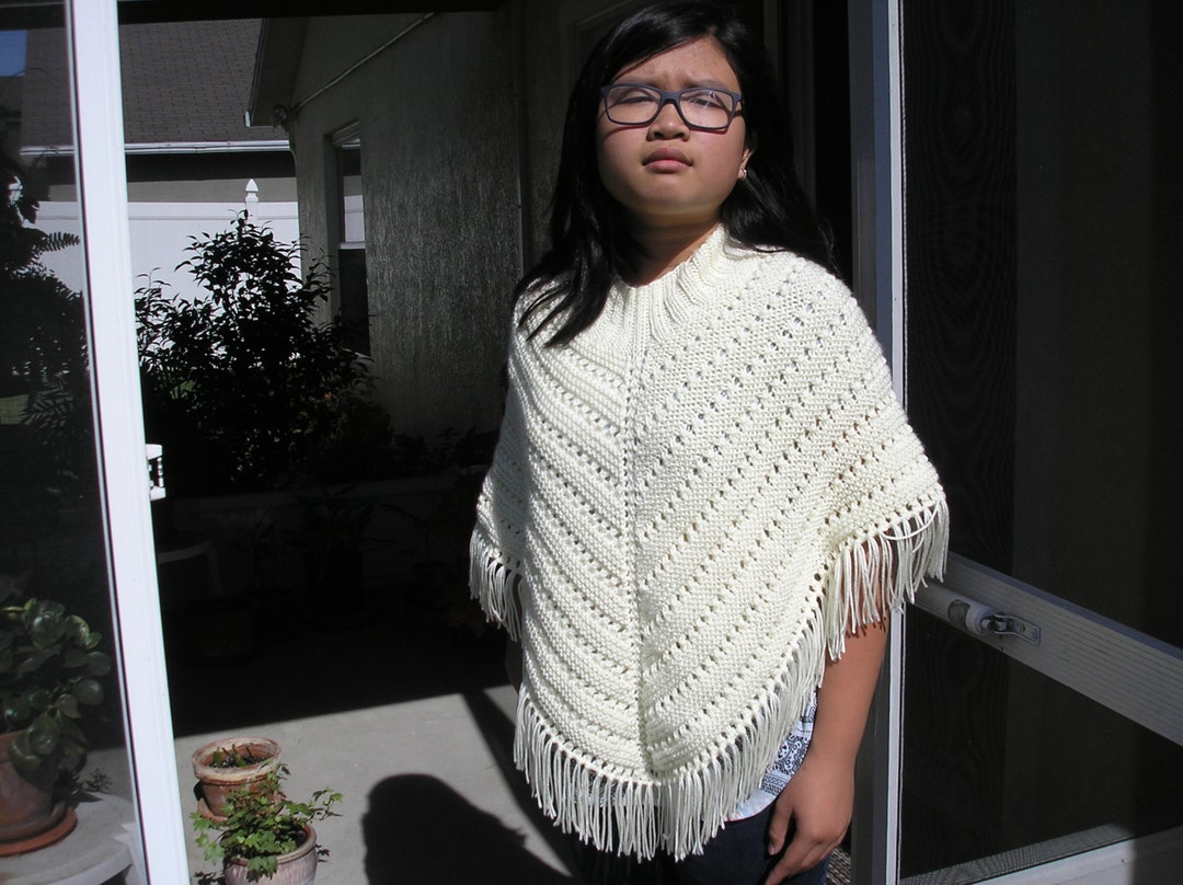 Knitted Poncho, Junior Girl - off White - Etsy