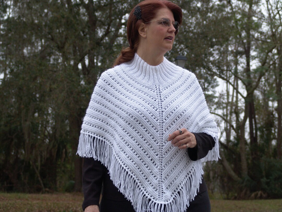 Knitted Ladies Poncho in White - Etsy